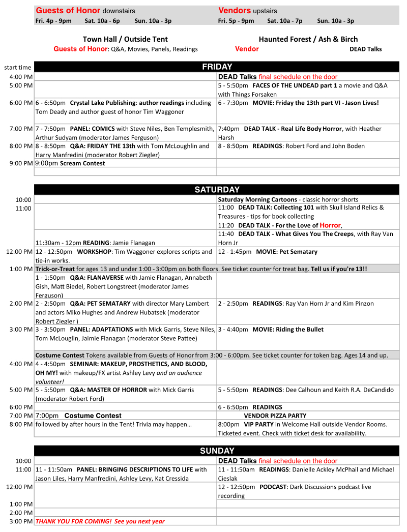 Schedule - Horror on Main