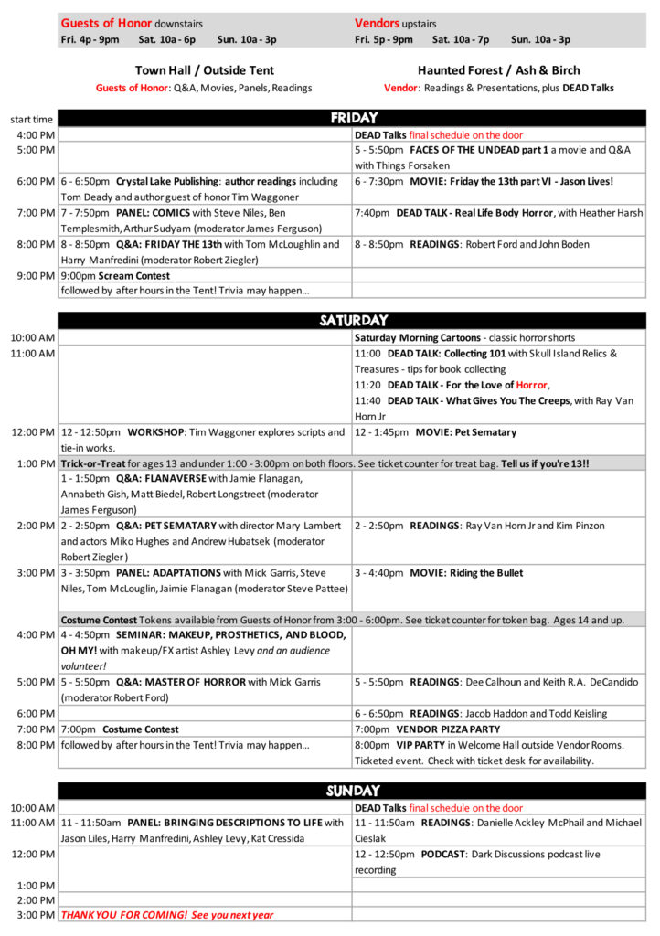 Schedule - Horror on Main